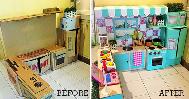 The cardboard kitchen built with love and imagination