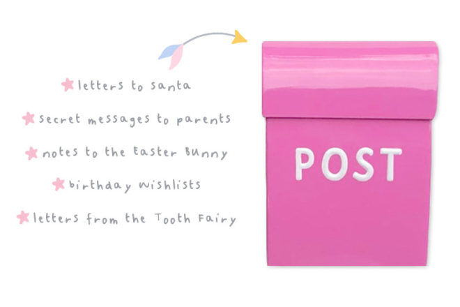 Colourful powder coated post boxes for home and play.